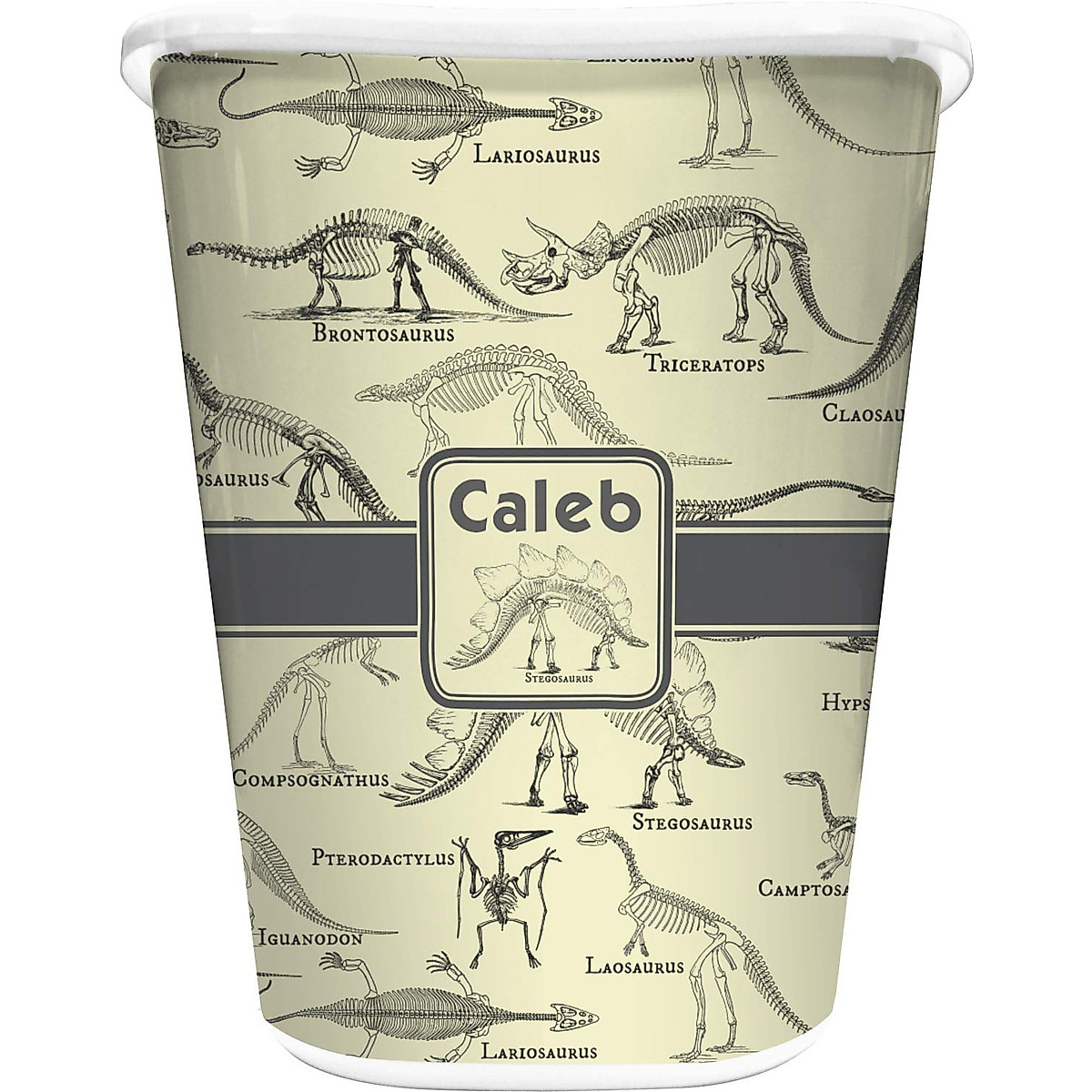 RNK Shops Personalized Dinosaur Skeletons Waste Basket - Double Sided (Black)