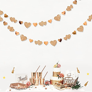 40Ft Champagne Gold Heart Banner Double Sided Paper Garland Heart Hanging Streamer for Wedding Birthday Anniversary Bachelorette Engagement Bridal Baby Shower Valentines Hen Christmas Party Decoration