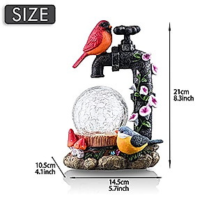 TERESA'S COLLECTIONS Bird Garden Decor with Solar Powered Lights, Resin Bird Outdoor Statues Figurine Garden Statue with Crackle Glass Globe for Porch Patio Lawn Yard Christmas Decorations, 8.3 inch