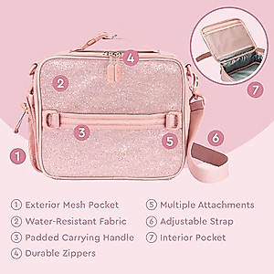 Bentgo® Kids Lunch Bag - Glitter Designed Insulated Lunch Bag for Kids 3+; Holds Lunch Box, Water Bottle & Snacks; Easy to Clean, Water Resistant, & Zip Pockets (Glitter Edition - Petal Pink)
