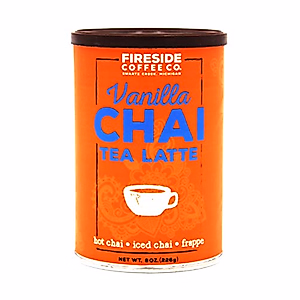 Fireside Coffee Company - Vanilla Chai Tea Latte - 2 Pack of 8 oz Canisters - Easy Instant Flavored Chai Tea Served as Hot Chai, Iced Chai, or Frappe - Vanilla Chai Tea Latte