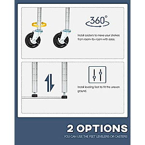 BestOffice 18x48x72 ​Wire Shelving with Commercial Wheels 6-Shelf Adjustable Heavy Duty Storage Shelves Metal Shelves Storage Unit Shelf,6000 LBS (Chrome)