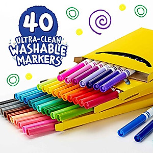 Crayola Ultra Clean Fine Line Washable Markers, Kids Markers For School, Back To School Gifts, 40 Count