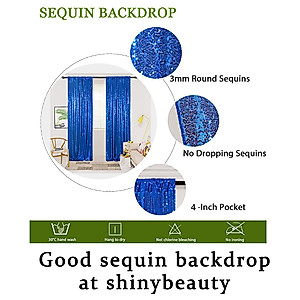 ShinyBeauty Royal Blue Sequin Backdrop Curtain 2 Panels 4FTx10FT Glitter Backdrop Set Sequin Backdrop for Baby Shower N0312
