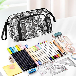 Bolaz Big Capacity Pencil Pen Case Pouch Bag School College Office Organizer for Teens Girls Adults Student-Cats Dogs in Glasses