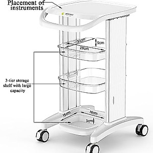 RDBSMGX ABS Beauty Trolley 3-Layer Adjustable Height Storage Shelf Rolling Trolley Placing Instruments + Storage Function Double Aluminium Alloy Pillars 0.8cm High Non-Slip Fence