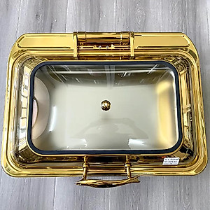 HONHPD 10L Stainless Steel Thickened Buffet Stove, Commercial Hotel Restaurant Breakfast Heating Furnace, Hydraulic Transparent Cover Buffet Stove, Chafing Dish Buffet Set, Gold（Full Size）