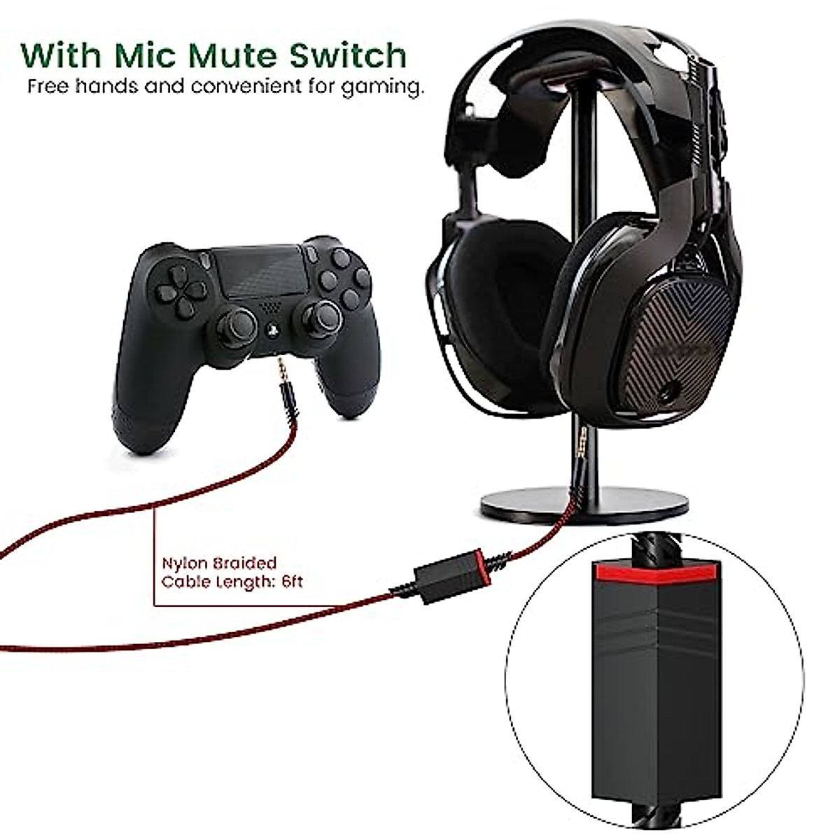 weishan A40 Cord Replacement for Astro A10 A40 TR Gaming Headsets, 3.5mm(1/8") Red Audio Cable with Inline Mic Mute Switch for PS5 PS4 Xbox, 6ft Long
