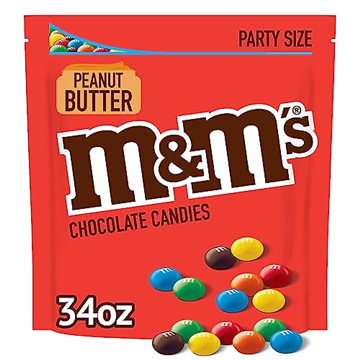 M&M'S Peanut Butter Milk Chocolate Candy, Party Size, 34 oz Bag