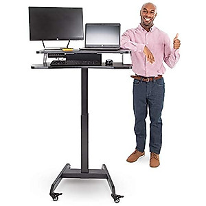 Stand Steady Cruizer Premier Rolling Electric Podium Desk - Height Adjustable, Mobile Standing Desk with Wheels, Keyboard Tray, Programmable Control, Compact Design for Office, School, Home (Black)