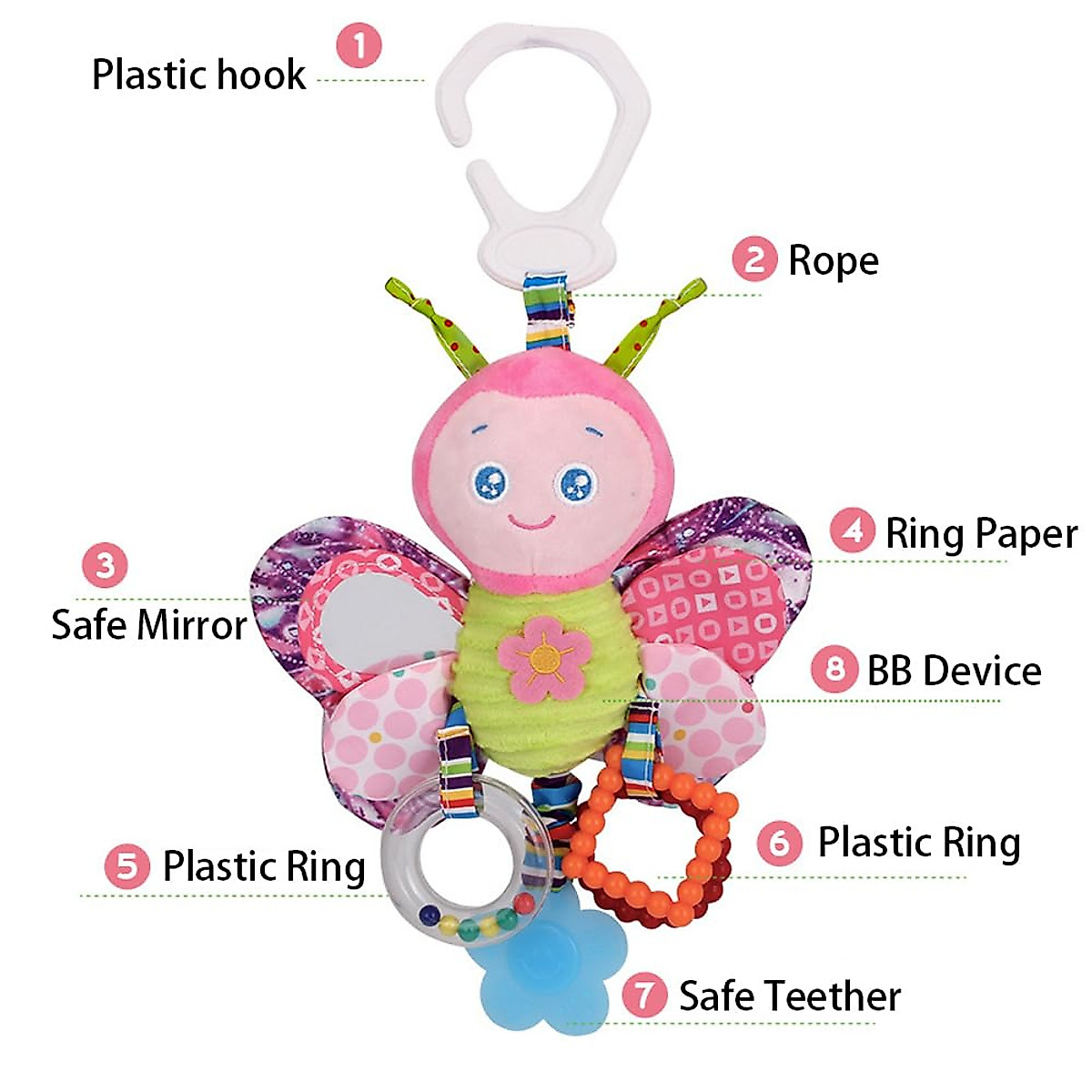 D-KINGCHY Baby Toy 0-6 Months, Baby Car Seat Stroller Toy Teething Toy, Soft Giraffe Hanging Toy with Sound and Teether for 0-3 Years Old (Yellow)