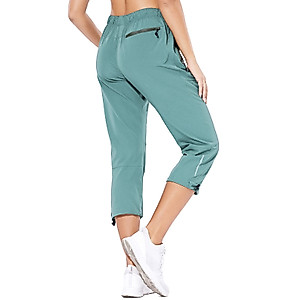 BALEAF Women's Hiking Cargo Capris Outdoor Lightweight Water Resistant Pants UPF 50 Zipper Pockets Pond Size M