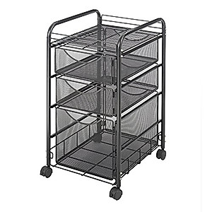 Safco Products Onyx Mesh 1 File Drawer and 2 Small Drawers Rolling File Cart 5213BL, Black Powder Coat Finish, Durable Steel Mesh Construction, Swivel Wheels for Mobility