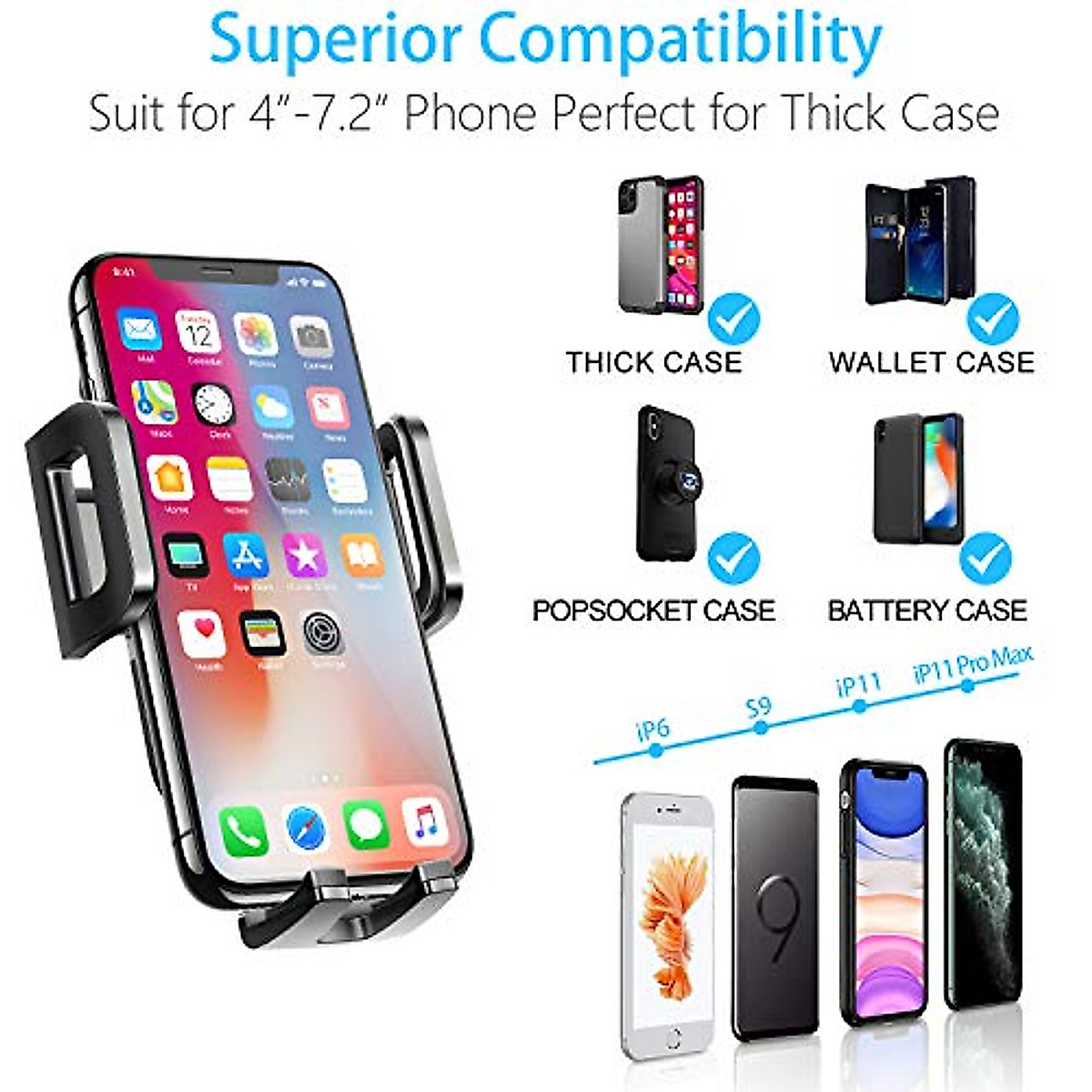 TOPGO Car Cup Holder Phone Mount Pro Ver. [Adjustable Height & No Shaking] Cup Holder Phone Holder for Car Compatible with iPhone 14 13 Samsung Galaxy S22 Ultra Note 21(Black)