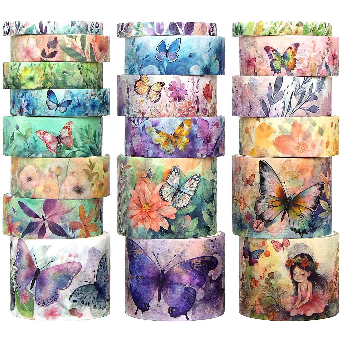 20 Rolls Washi Tape Set - Floral Butterfly Decorative Masking Tape, Adhesive Tape for Bullet Journal Supplies, Junk Journal, Diy Craft, Scrapbooking Supplies, Gift Wrapping, Party Decoration