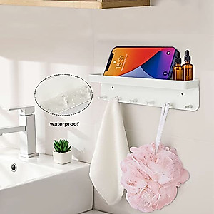 Key Holder for Wall Decorative, Wall Mounted Key Holder with Shelf, Self Adhesive Key Rack with 6 Hooks, Key Hooks for Hanging Keys, Mail Organizer and Key Hanger for Entryway Kitchen Office, White