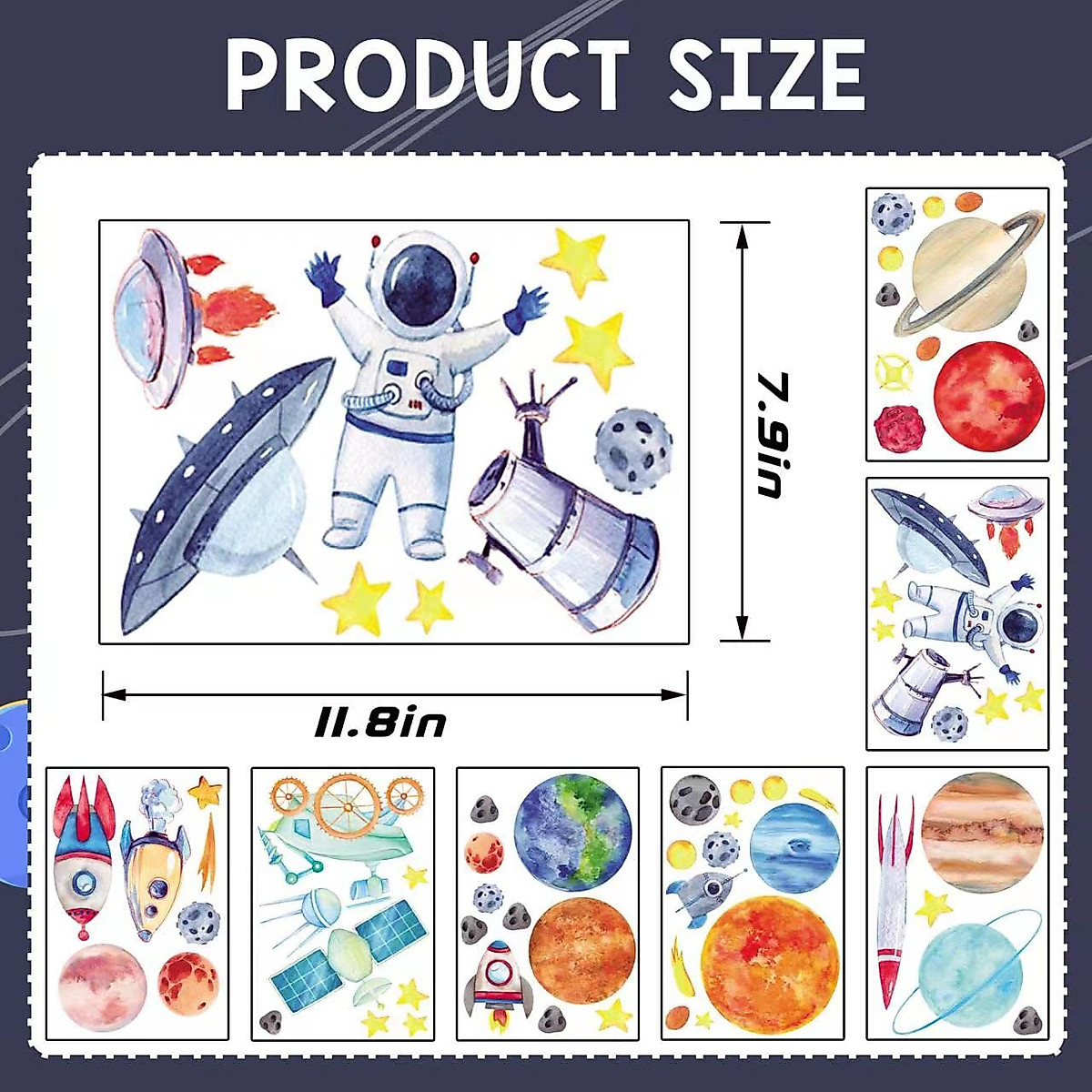 Space Wall Decals,Space Wall Stickers Planets Astronaut Rocket Spacecraft Alien Galaxy Wall Decals Solar System Stickers Outer Space Room Decor for Kids Boys Girls Toddler Nursery Bedroom Decor