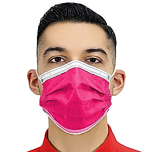 4-Ply Breathable Disposable Face Mask - Made in USA - Comfortable Elastic Ear Loop Multiple Colors (10, Hot Pink)