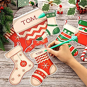 90 Pcs Assorted Christmas Stocking Cut-Outs Xmas Stocking Cut-Outs with Glue Point Dots Colorful Christmas Bulletin Board Decorations Xmas Name Tag Cutouts for Bulletin Border Office Party Favor