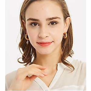 NewZenro Chunky Twist Knot Love 5mm Thick Fashion 14K Gold Plated Huggy Rope Small Hoop Earrings for Women Sensitive Ear Dainty Click Top Huggie Hoops Hypoallergenic Fashion Trendy Jewelry Gifts 23mm