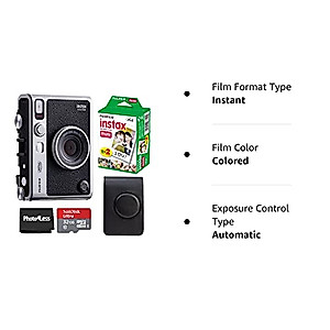 Fujifilm Instax Mini EVO Hybrid Black Instant Camera | Instax Mini Twin Pack Instant Film | 32GB microSD Card with Adapter | Black Camera Case