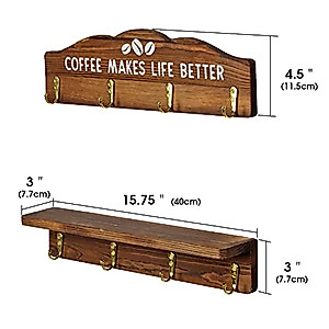 JACKCUBE Design Coffee Mug Rack, Wall Mounted Wooden 12 Coffee Cup Holder Organizer with Coffee Sign for Home Kitchen Cafe Decor - MK737A