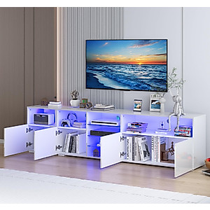 jiteentarou 79IN LED TV Stand for 75/80/85inch TV,High Glossy Modern TV Stand for Living Room,TV Entertainment Center with Adjustable Storage Shelf,RGB LED Lighting,TV Console(White)