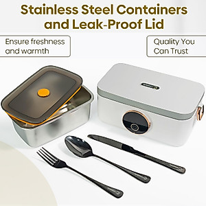 CURRENT Heated Electric Lunch Box, 60w 1L Capacity - Cordless Portable Lunch Box for Office, Car, and Outdoor Use - 158°F Heat, BPA Free Heated Lunch Box - Includes Insulated Bag and Black Cutlery Set