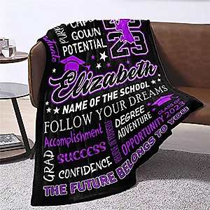 Enjoyyjl Class of 2023 High School Graduation Gift Blanket with Personalized Name and School, Senior College High School Graduation Blanket Gifts for Women Teen Girls