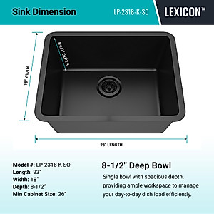 23" x 18" Quartz Kitchen Sink, single bowl kitchen sink,Drop in Kitchen Sink, Granite Composite Kitchen Sink, Undermount Sink, Galaxy Black kitchen Sink, Lexicon Platinum LP-2318-K-SO