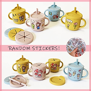 LUOWAN Sippy Cup with Straw Silicone Baby Cup with Straw Spill Proof Snack Container 2 in 1 8OZ