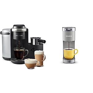 Keurig K-Cafe Single Serve K-Cup Coffee, Latte and Cappuccino Maker, Dark Charcoal & K-Mini Plus Single Serve K-Cup Pod Coffee Maker, Studio Gray