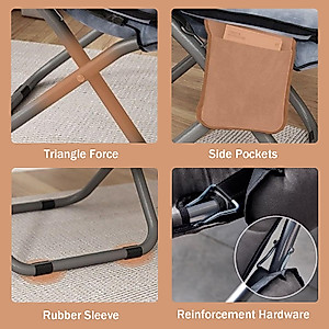 JNTKE Lazy Chair with Ottoman Foldable Aluminum Reclining with Armrests and Side Pocket Adjustable Reading Sofa Chair with Footrest for Bedroom/Office/Living Room/Grey