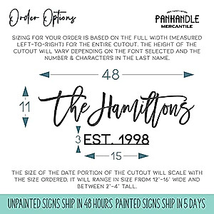 Personalized Last Name Wood Sign with Established Date by Panhandle Mercantile | Custom Cut & Finished | Customizable Font | Choose from our 90+ Color Options | Up to 72” Wide