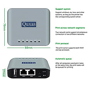 Quxas Print Server Ethernet to USB2.0 Network 1-Port LAN Print Server (LP-N110)