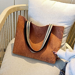 fun young Womens Brown Corduroy Shoulder Tote Bag With Zipper