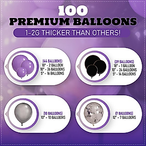 ALL-IN-1 Purple and Black Balloons Garland & Arch Kit – Small and Large Purple Black and Silver balloons – Party Decorations & Supplies for Graduation Birthday Retirement Halloween – Wednesday