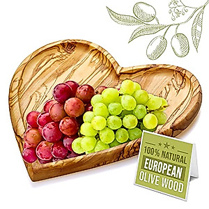 Crystalia Wooden Serving Plate, Handmade Natural Olive Wood Unique Heart Shaped Tray, Perfect for Any Occasion, Gift, Fruit, Snack, Food, Cakes & Nuts, European Dinnerware, Charger Plate