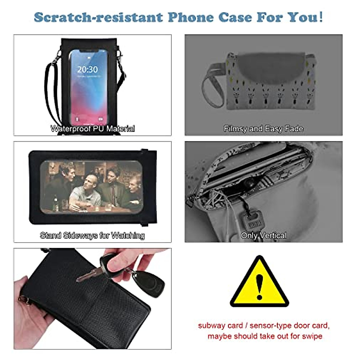 Ansxiy Black Leather Phone Purse with Clear Window, 6.7" Touchscreen Compatibility, Magnetic Closure & Waterproof - Crossbody Wallet Case with Shoulder Strap