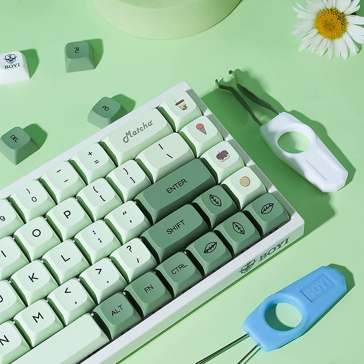 BOYI WK68 Hot Swappable RGB Mechanical Keyboard,Wireless Bluetooth 5.0/2.4G/Wired Type-C Tri-Mode PBT Sublimation Keycaps 65% Gaming Keyboard(Gateron Yellow Switch,Matcha XDA Keycaps)