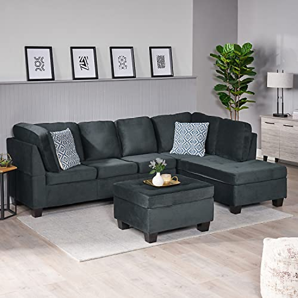 Christopher Knight Home Canterbury Fabric Sectional Set, Charcoal