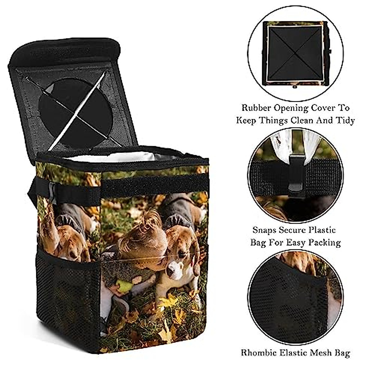 RODAILYCAY Car Garbage Bin with Lid, Waterproof Car Trash Can Center Console, Girl Kissing Her Dog in Forest Auto Dustbin Garbage Organizer, Vehicle Trash Can for Car