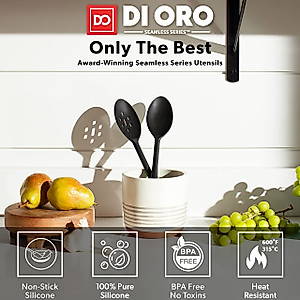 DI ORO 9-Piece Silicone Kitchen Utensil Set - 600°F Heat-Resistant Nonstick Flexible Seamless Silicone Turner Spatulas, Spoons, & Ladle - Nonstick Cookware Safe Tools for Baking & Cooking - BPA Free