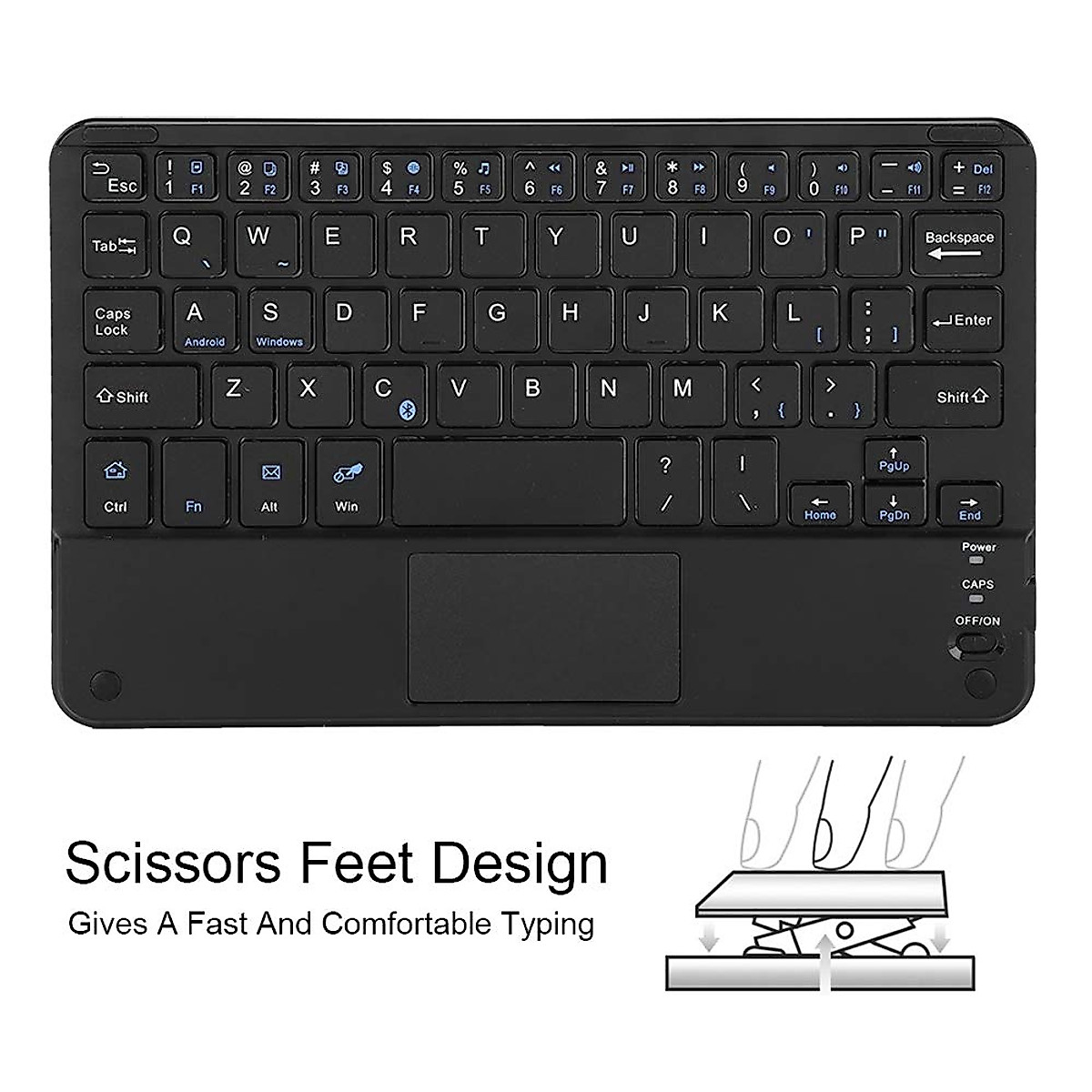 ASHATA Bluetooth Keyboard,7 Inch Wireless Ultra Slim Touchpad Scissors Feet Design Bluetooth Keyboard Accurate Shut-Off Device Provides Full Access to All Ports and Functions