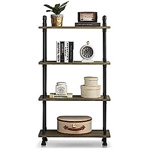ivinta Industrial Bookshelf 4-Shelf Bookcase, Storage Shelf Vintage Kitchen Shelves Rustic Plant Shelf, Farmhouse Etagere Heavy Duty Display Shelf Wide Modern Open Pipe Book Case