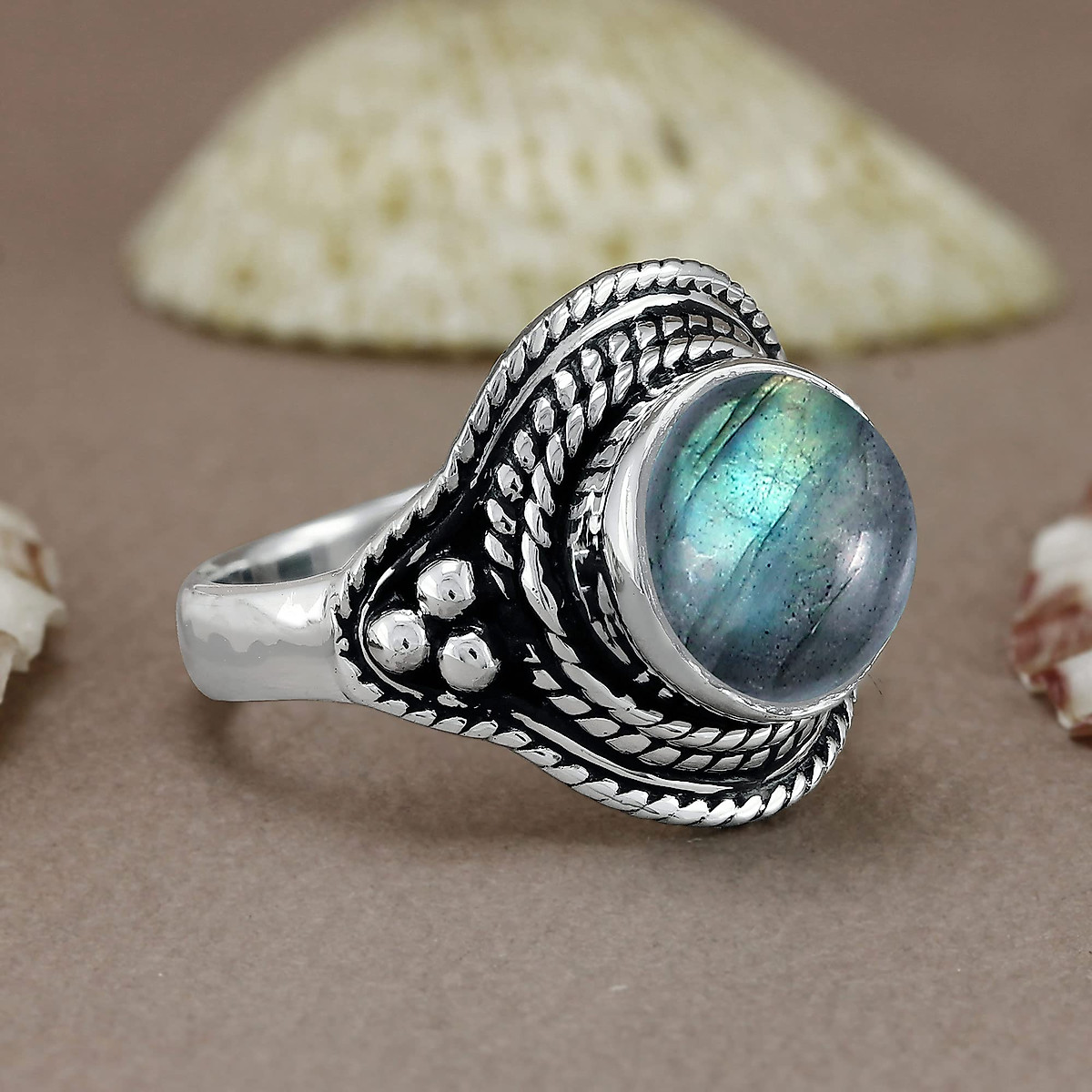 TISHAVI 2.45Cts Labradorite Ring For Women Size 7, Sterling Silver Hnadmade Birthstone Jewelry Mother'S Day Gifts For Mom Wife Sister