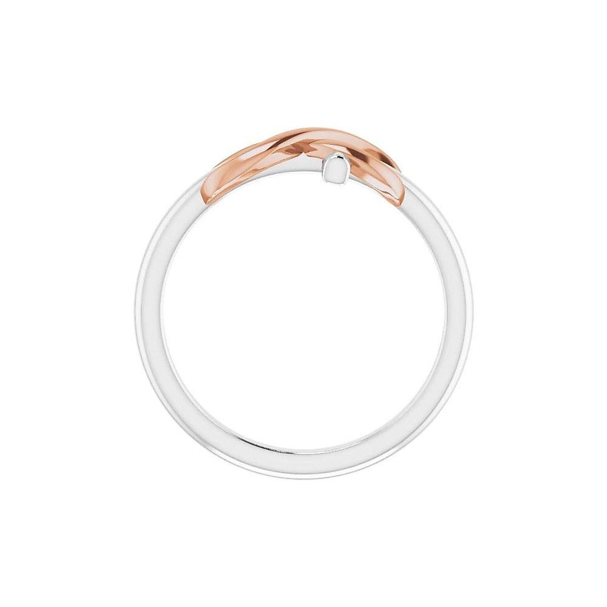 Solid 14k White Gold and Rose Infinity-Inspired Cross Crucifix Ring Band (Width = 9.1mm) - Size 5.5