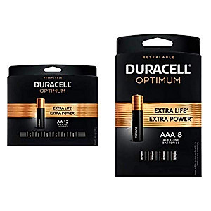 Duracell Optimum 1.5V Alkaline AA Batteries -Double A Battery with Convenient - 12 Count with AAA Alkaline Batteries |1.5V Triple A Battery |8 Count