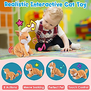 HCdoujoy 12" Yellow Plush Interactive Robot Cat Toy - Touch Control, Animated, Meow & Barking, for Kids 3+ Years