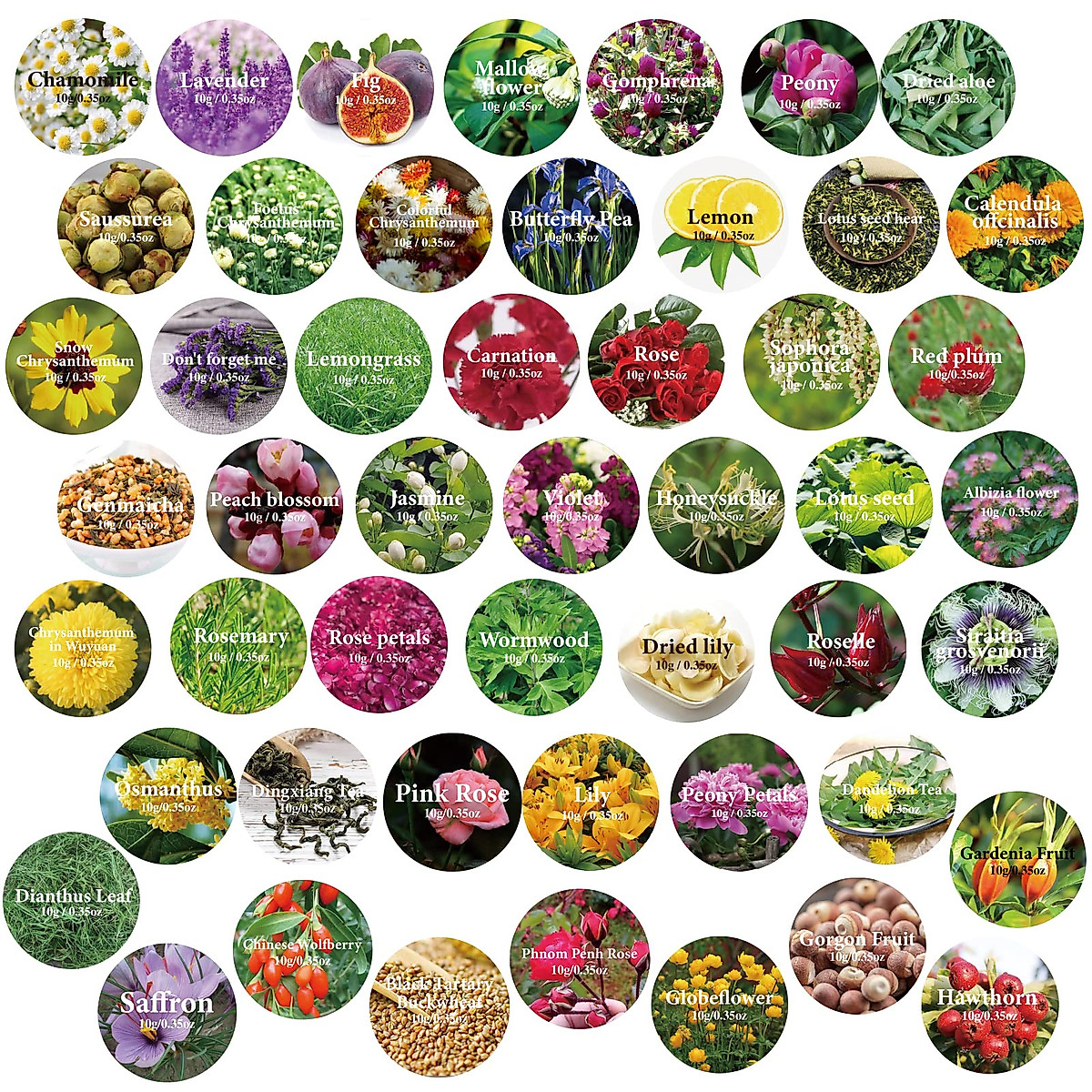 SACATR Dried Flowers, 50 Bags 100% Natural Dried Herbs Kit for Soap Making, Candle, Resin Jewelry Making, Bath, Nail - Include Rose Petals, Rosebuds, Lilium, Jasmine, Don't Forget Me and More